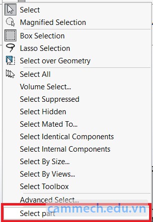 Advanced Select và ứng dụng để thay đổi vật liệu trên Solidworks